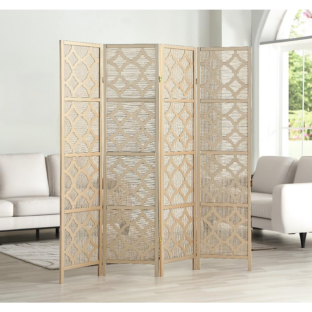 NicBex Room Divider 4 Panel Room Dividers with Quarterfoil Diamond Design Partition Room Dividers and Folding Privacy Screens Wall Divider for Home, Room Separation,69.28"W x 17.32"D x 70.31"H, Gold