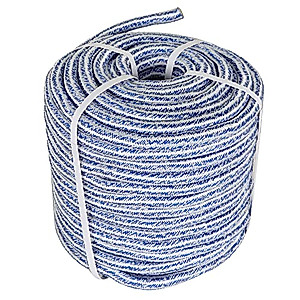 TINVHY 3/4 Inch x 200 Feet Double Braid Polyester Rope 20000Lbs Breaking Strength Strong Pulling Rope for Tree Work Camping Swings(Blue White)