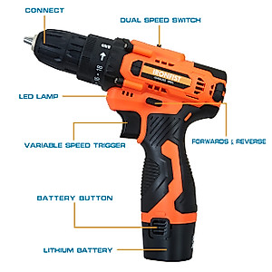 Cordless Drill Driver 12V Lithium Battery Screwdriver Home Use DIY with Led Light with Screw Bits