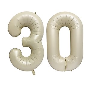 ESHILP 40 Inch Number Balloon Foil Balloon Number 30 Jumbo Giant Balloon Number 30Balloon for 30th Birthday Party Decoration Wedding Anniversary Graduation Celebration, Cream White 30 Number Balloon