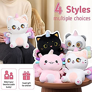 AIXINI Cute Caticorn Plush Stuffed Unicorn Cat Animal Plushie 10" Soft Toy with Rainbow Wings for Girls