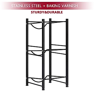 Water Bottle Storage Organizer 5 Gallon Water Bottle Jug Holder Rack, 3-Tier Stackable Water Dispenser Stand for Office Kitchen Lobby Foyer, Black