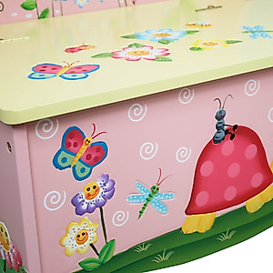 Fantasy Fields Magic Garden Kids Toy Box with Bench Seat, Toy Storage Chest for Kids, Pink