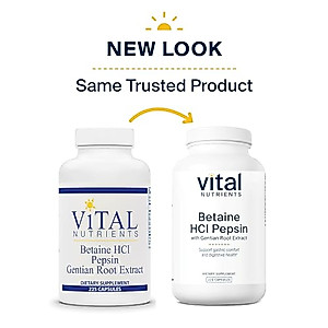 Vital Nutrients Betaine HCL Pepsin with Gentian Root Extract | Digestive Enzyme Formula to Support Protein Digestion and Nutrient Absorption* | Gluten, Dairy, Soy Free | 225 Capsules