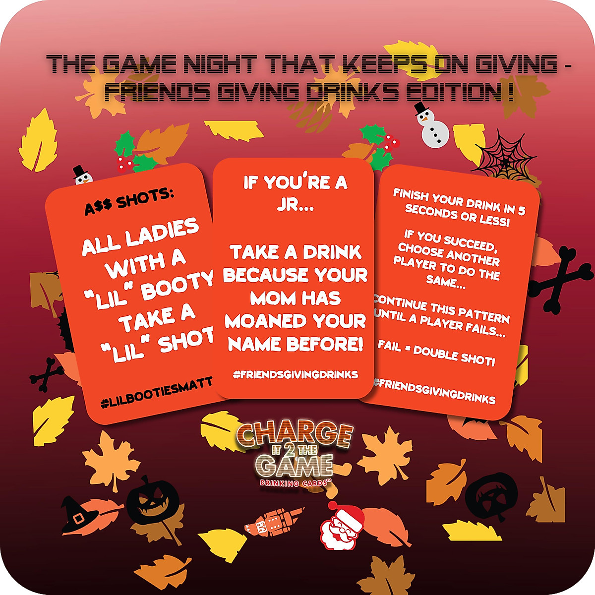 Charge It 2 The Game Drinking Cards - Friends Giving Drinks – Ultimate Holiday Drinking Game, 90 Fun Cards, Dares, Challenges – Perfect for Friendsgiving, Christmas & Holiday Parties