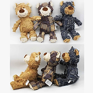 Indestructible Robust Bear, Dog Companion for Heavy Chewer Toy, Dog Stuffed Animals Chew Toy, Squeaky Dog Toys for Aggressive Chewers, Dog Training Interactive Play Toys (L, Brown+Blue)