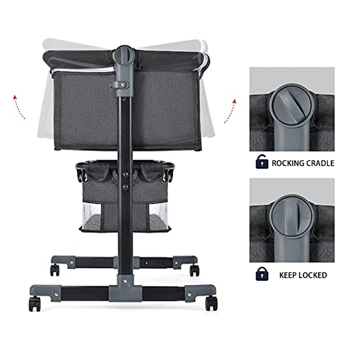 MZDICT Baby Crib Baby Bassinet Bedside Sleeper Bedside Crib for Newborn, Adjustable Folding Portable Crib 2022 for Infant/Baby, Grey