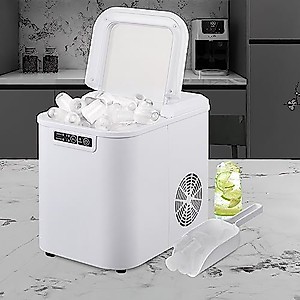 Magshion Ice Maker Countertop with Self-Cleaning, 26lbs/24H, Bullet-Shaped Ice (2 Sizes), Digital Display & Timer, 1.8lbs Ice Storage Capacity, Ice Cube Maker Machine for Home & Kitchen (White)