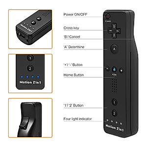 Wii Controller, 2 in 1 Wii Remote Controller with Motion Plus for Nintendo Wii and Wii U, Wireless Wii Game Controller with Silicone Case and Wrist Strap (Black)