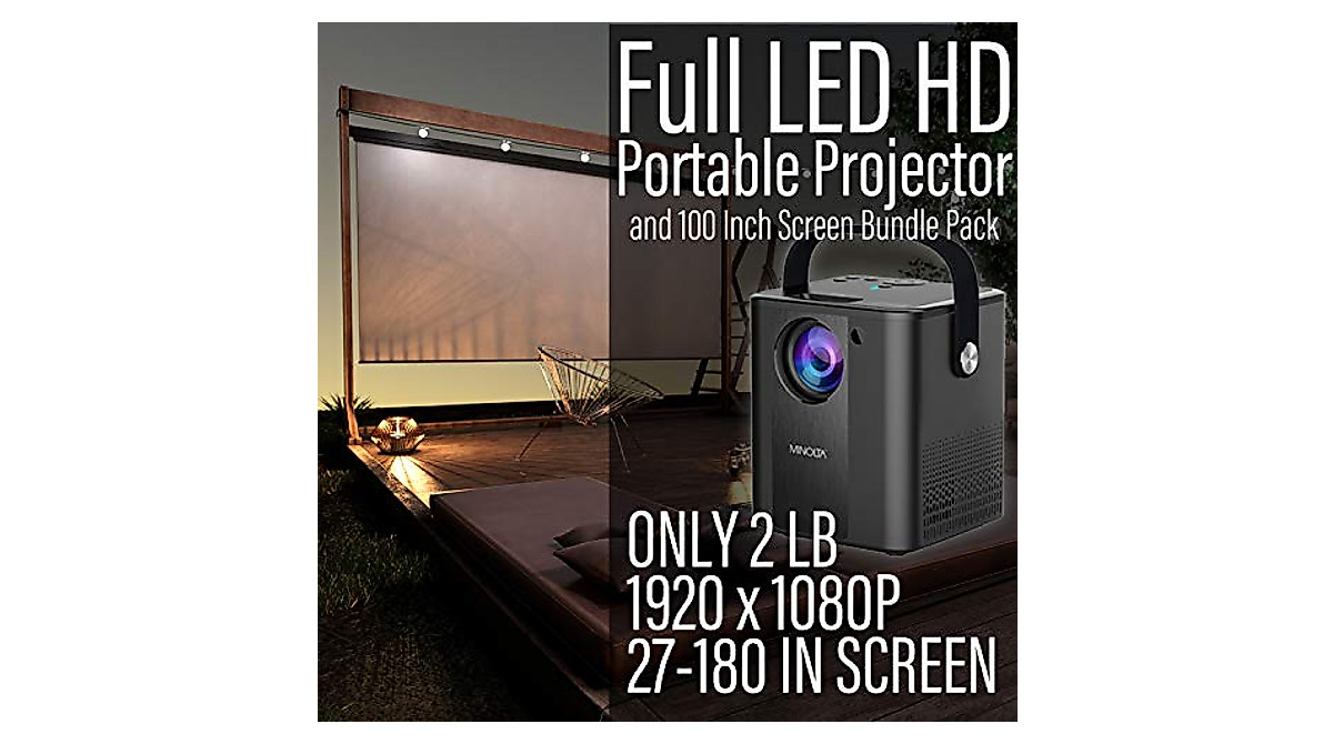 Minolta MN674 Portable Full HD Projector with 100" Screen & HDMI