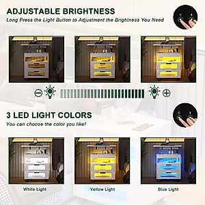 HNEBC Nightstand with Wireless Charging Station, LED Nightstand Has Adjustable Rotary Workstation,Smart Night Stand with 2 Drawers,Modern Bedside Table for Bedroom, Sensor Light/Wheel (White)