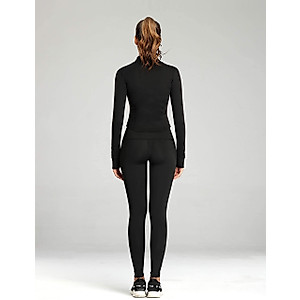 UANEO Workout Tops for Women Cropped Workout Jackets for Women Yoga Athletic Jacket (Black-L)