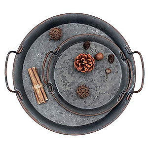 Funerom Industrial Style Metal Iron Tray Set of 2, Diameter：11.8 inch and 8 inch,Black Galvanized Tin Color