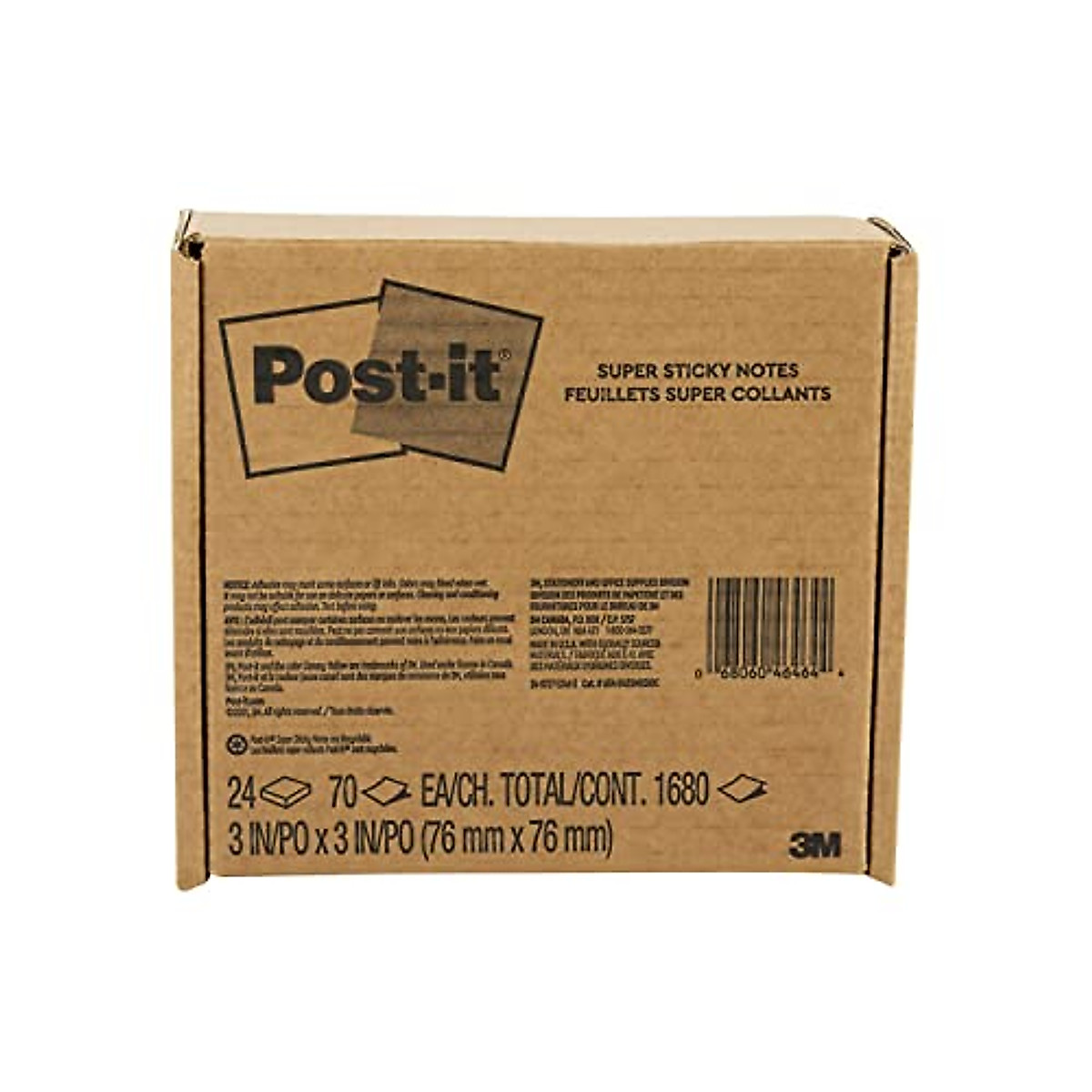 Post-it Super Sticky Notes, 3x3 in, 24 Pads/Pack, 70 Sheets/Pad, Amazon Exclusive Bright Color Collection, Aqua Splash, Acid Lime, Tropical Pink and Iris Infusion