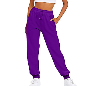 Gumipy Joggers for Women Plus Size Baggy Fleece Sweat Pants Tapered Running Sweatpants for Women Lounge, Jogging Activewear D-Purple