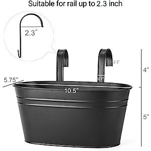 Dahey Metal Iron Hanging Flower Pots for Railing Fence Outdoor Planter Hanging Bucket Pots Countryside Style Window Flower Plant Holder with Detachable Hooks Home Decor,Black,5 Pcs