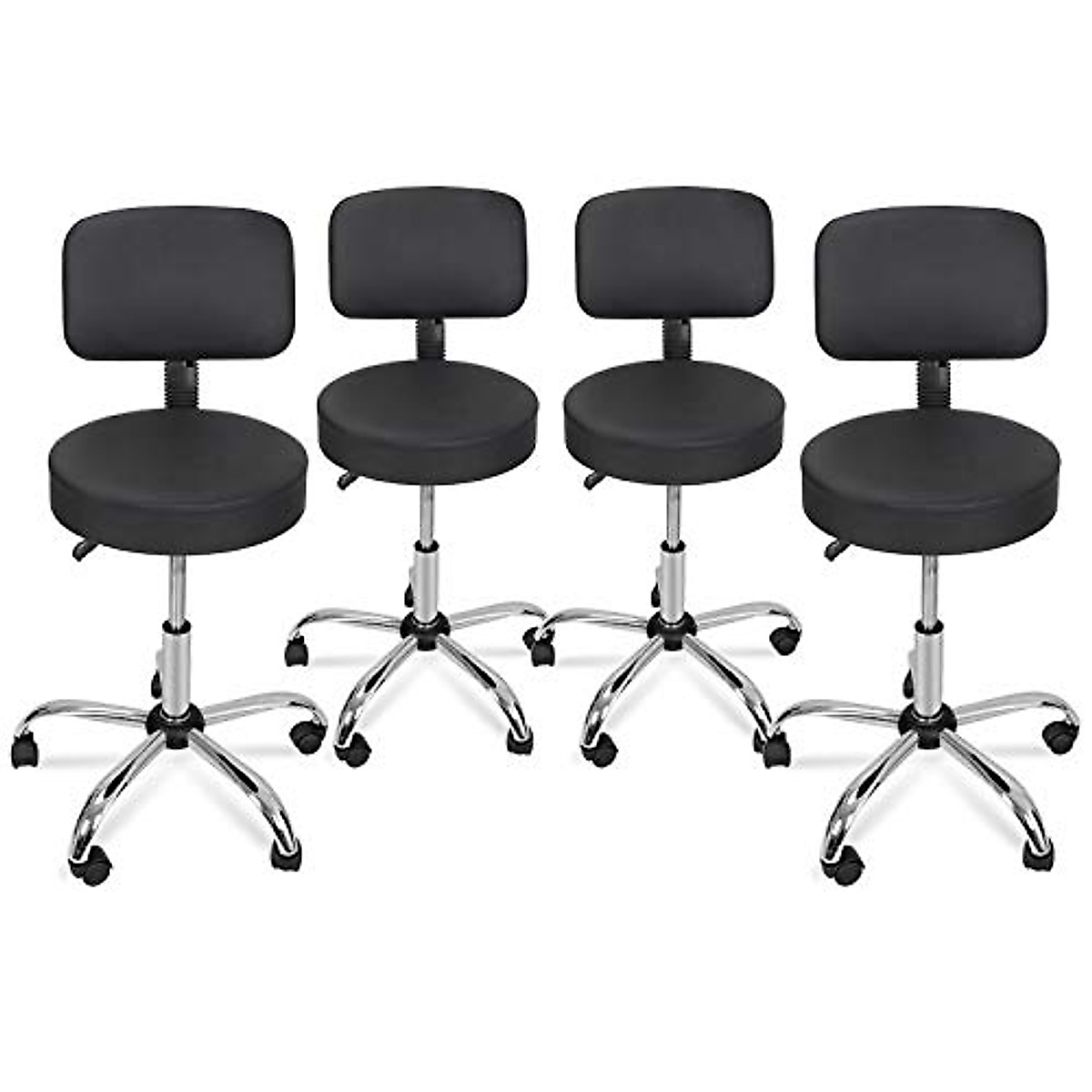 Nova Microdermabrasion Rolling Stool Swivel Salon Stool Chair Adjustable Drafting Stool Tattoo Office Massage Medical Facial Spa Stool with PU Cushion Backrest 4pcs