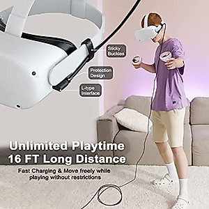 AODELAN Link Cable 16 FT Compatible with Meta/Oculus Quest 2 Accessories and PC/Steam VR,with Separate Charging Port & High Speed PC Data Transfer,USB 3.0 to USB C Cable for VR Headset and Gaming PC