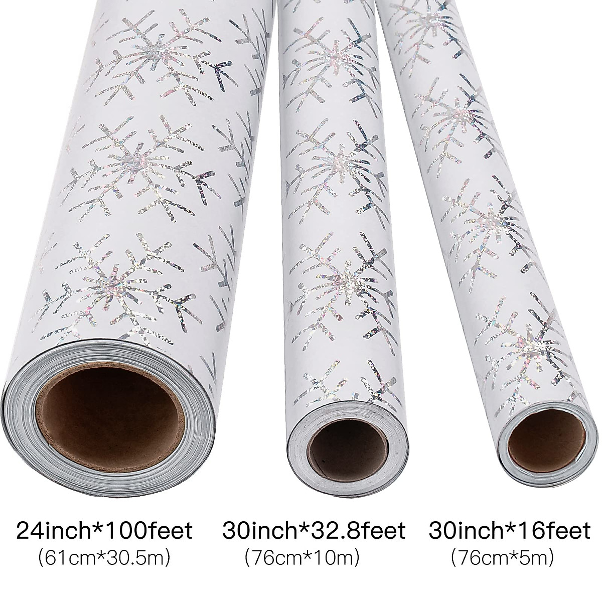 RUSPEPA Christmas Wrapping Paper, Jumbo Roll Wrapping Paper - White Shiney Snowflake Design for Holiday Gift Wrap - 24 Inches x 100 Feet