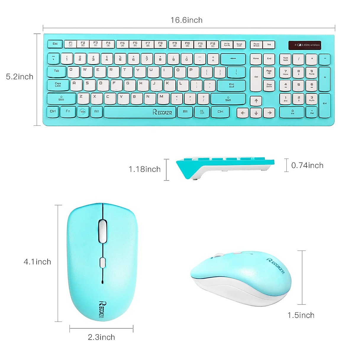 RECCAZR Wireless Keyboard and Mouse Combo, Full-Sized Wireless Keyboard and Adjustable DPI Mouse, 2.4GHz USB Receiver, Wireless Keyboard and Mouse for PC, Windows, Desktop, Laptop (Blue)