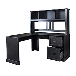 WERSMT L Shaped Computer Desk with Drawers Corner Desk Large Storage Gaming Desk Home Office Desks with Bookshelf Easy to Assemble, Black