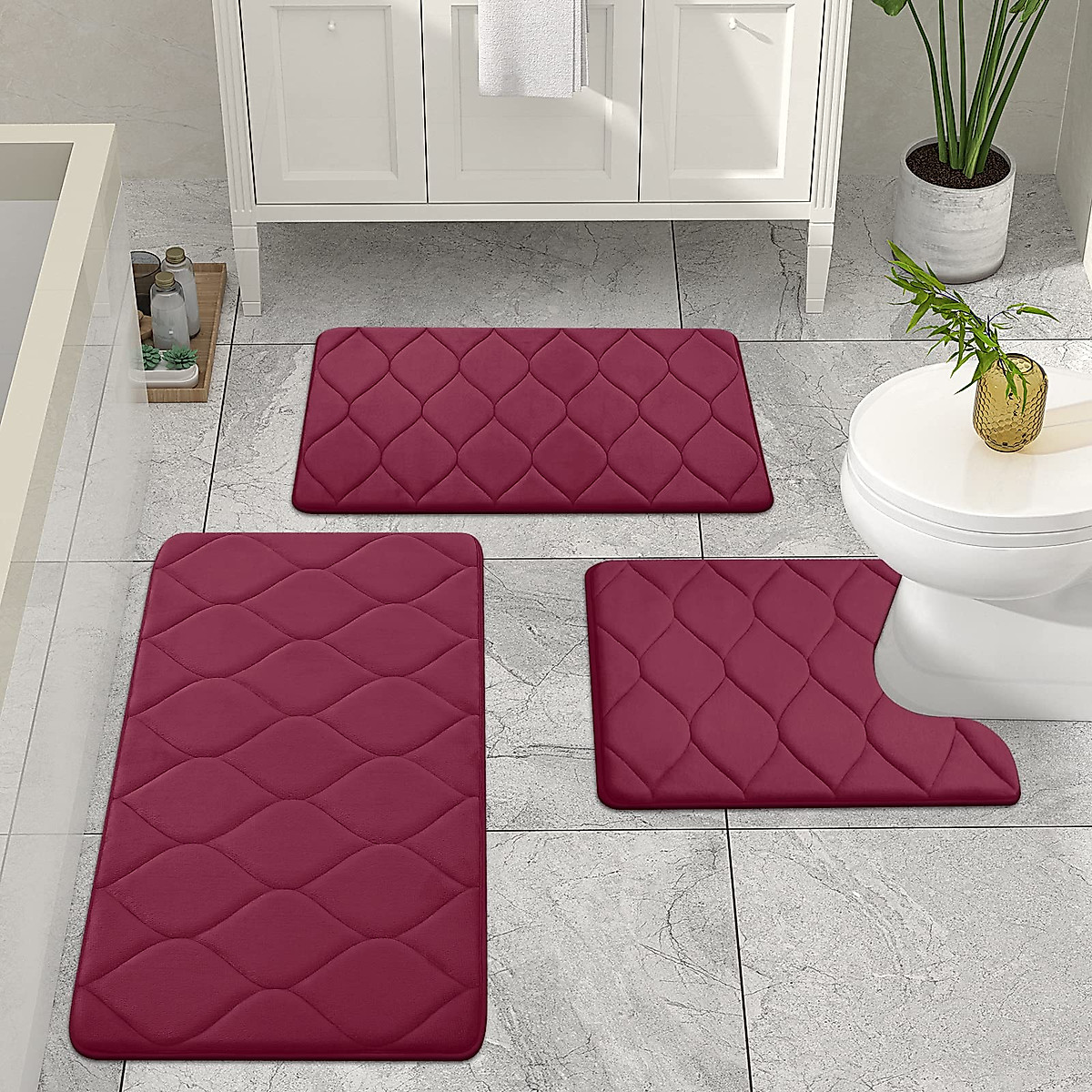 Colorxy Memory Foam Bathroom Rugs, Ultra Soft & Non-Slip Bath Mat, Water Absorbent and Machine Washable Bath Carpet Rug for Shower Bathroom Floor Rugs, 24''x16'', Burgundy
