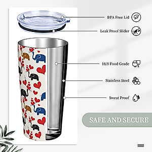 Yaxongx 20oz Tumbler Love Animal Elephant Double Wall Vacuum Insulated Coffee Mug with Lid and Metal Straw Brush Reusable Stainless Steel Water Bottle Travel Cup Gifts for Car Ice Drinks Hot Beverage