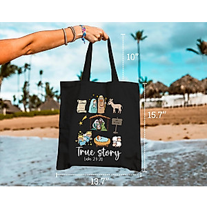 GXVUIS True Story Canvas Tote Bag for Women Jesus Faith Christmas Reusable Grocery Shoulder Shopping Bags Christian Gifts Black