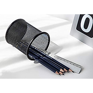 Black Pen Holder Cup for Desk, Pencil Cup Holder, Black Wire Mesh Pen Cup for Desk Office Pen Organizer