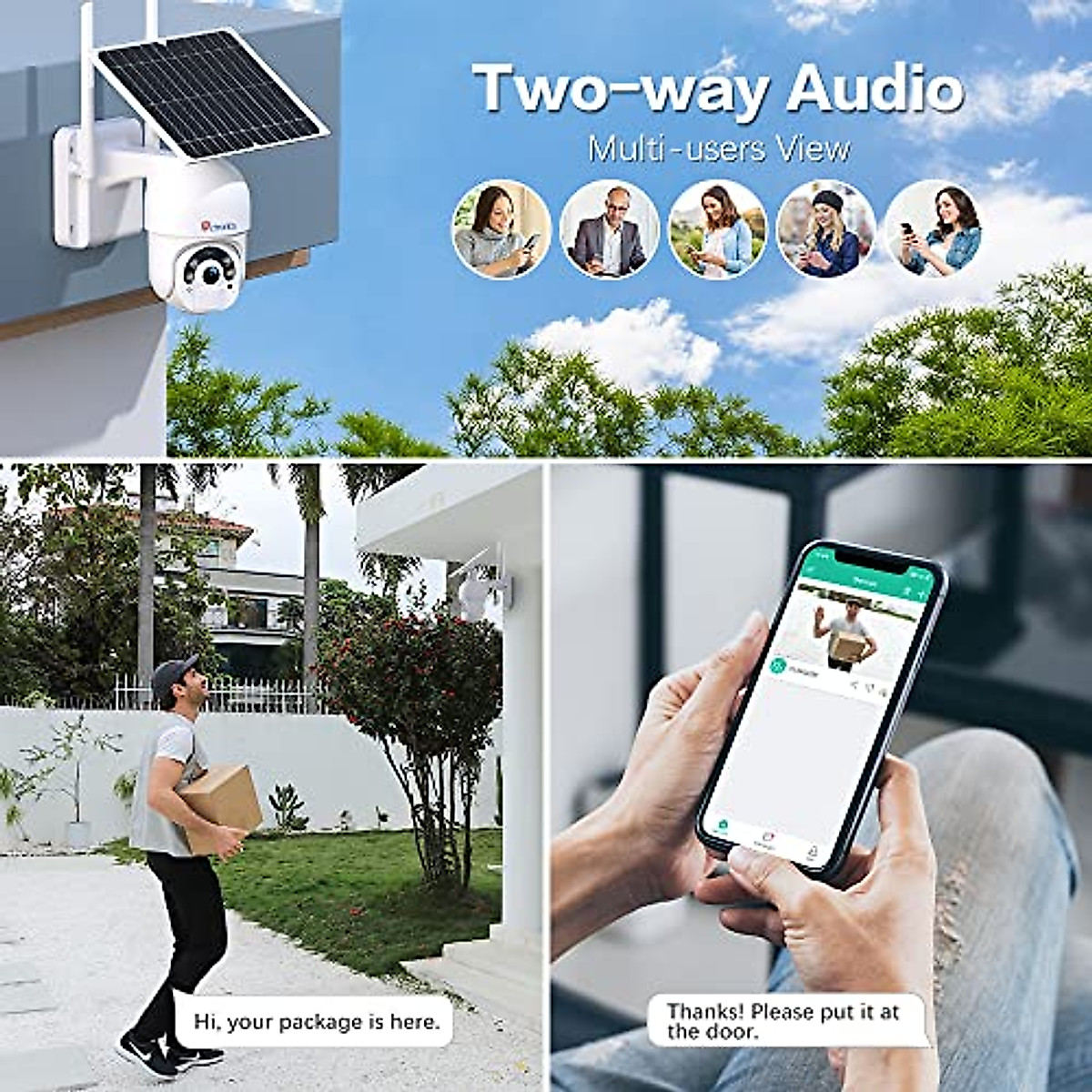 Ctronics 2.5K 4MP Security Cameras Wireless Outdoor, WiFi Solar Security Camera 2560 * 1440P 10000mAh Battery Powered, 360° PTZ, Color Night Vision, PIR Human Detection, 2-Way Audio, IP66