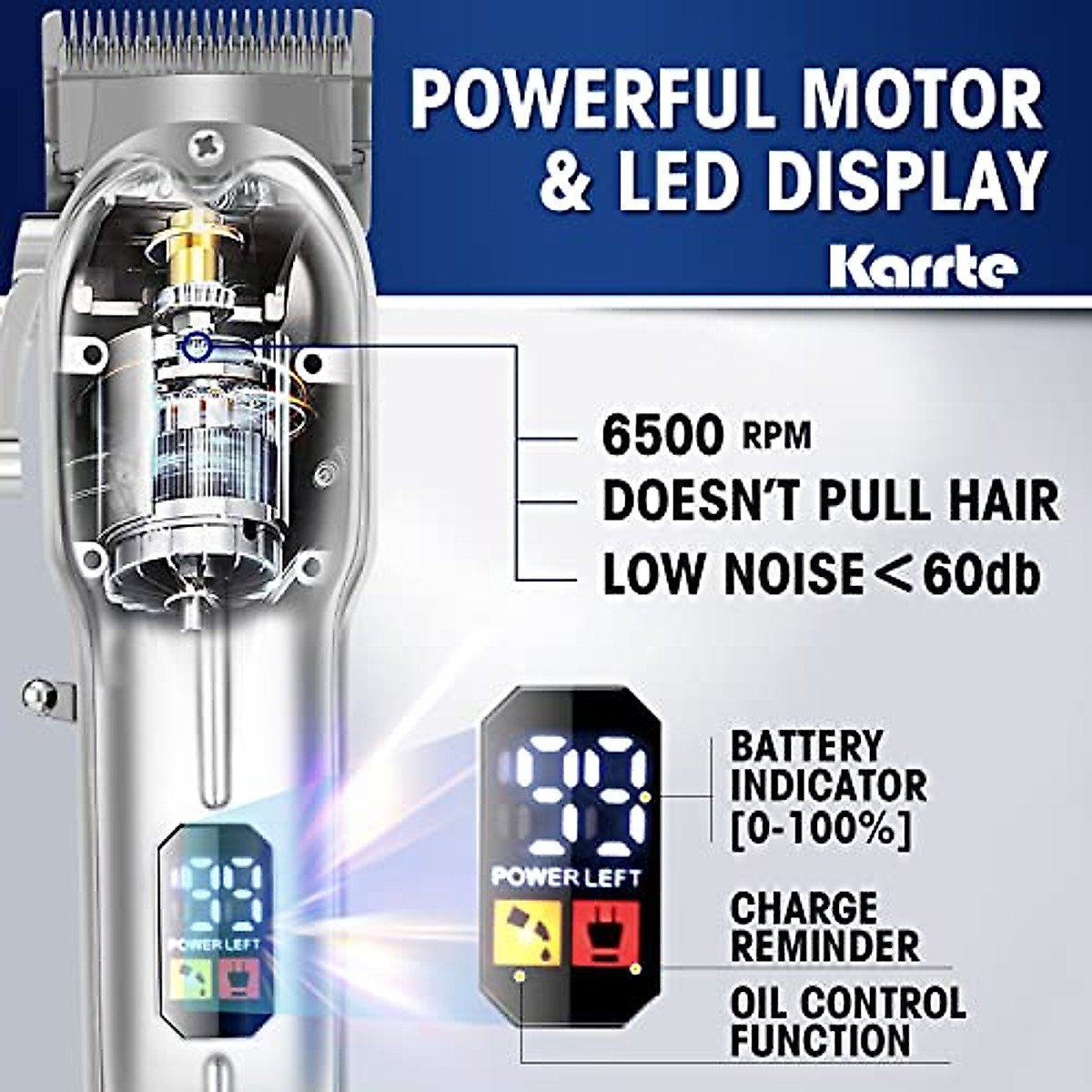 Karrte Professional Hair Clippers and Trimmer Kit,Cordless Hair Cutting Kit,Barber Supplies for Men Beard Trimmer Mens Grooming Kit Accessories (Silver)