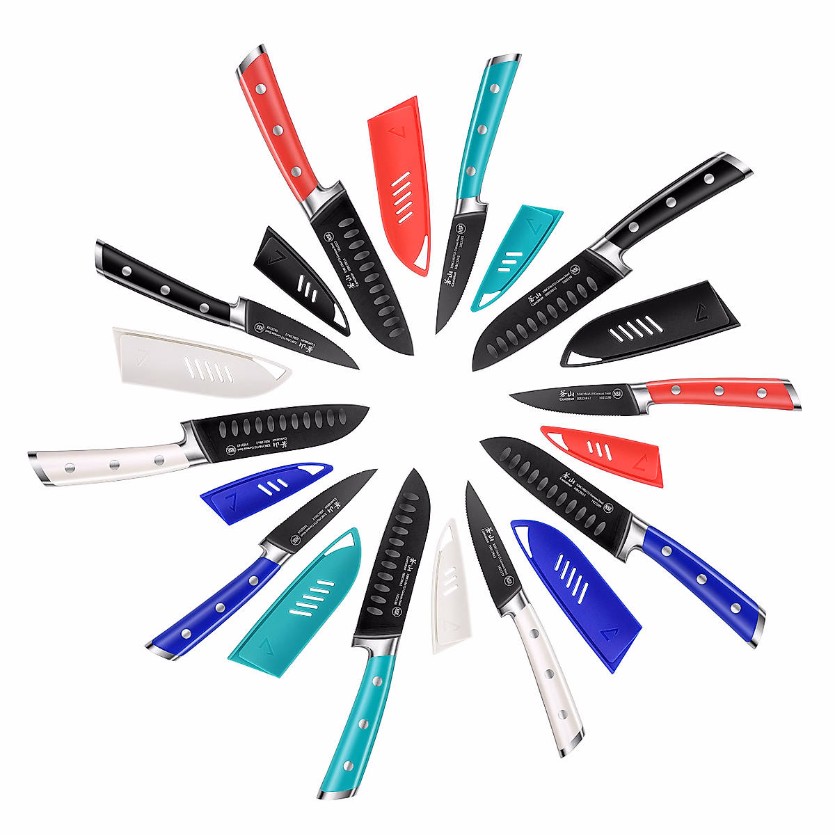 Cangshan S+ Series 1022100 German Steel Forged 2-Piece Titanium Coated Santoku Starter Knife Set with Sheaths, Vanilla White