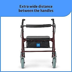 Medline Bariatric Heavy Duty Steel Rollator Supports up to 500 lbs, Strong, Comfortable Rolling Walker with 8 inch Wheels