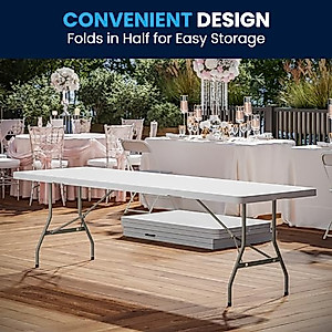 Flash Furniture Kathryn 8' Rectangular Plastic Folding Event Table with Carrying Handle, Bi-Fold Portable Banquet Table for Indoor/Outdoor Events, Granite White, 30"W x 96"L