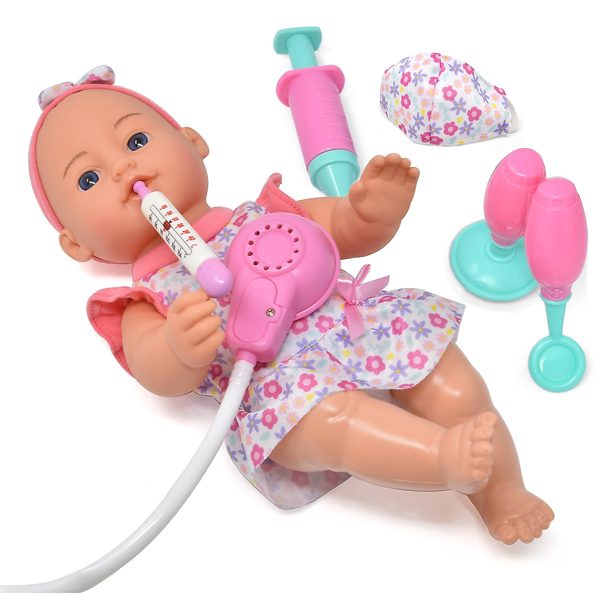 Dolls To Play Interactive Baby Doll Doctor Kit Pretend Play Medical Set Toy for Kids with 12 Inch Baby Doll, Talking Stethoscope, Dr. Checkup Complete Role Play Accessories Medical Playset for Kids