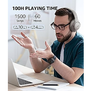 Picun Hybrid Active Noise Cancelling Headphones with Built-in Microphone, 100H Playing Time Hi-Res Audio & Deep Bass Bluetooth Wireless Over Ear Foldable Headphones for Travel, Home, Office, Gym