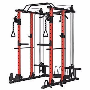 ER KANG Multi-Functional Power Rack, Power Cage with Dual Pulley System, Strength Training Squat Rack Home Gym Fitness