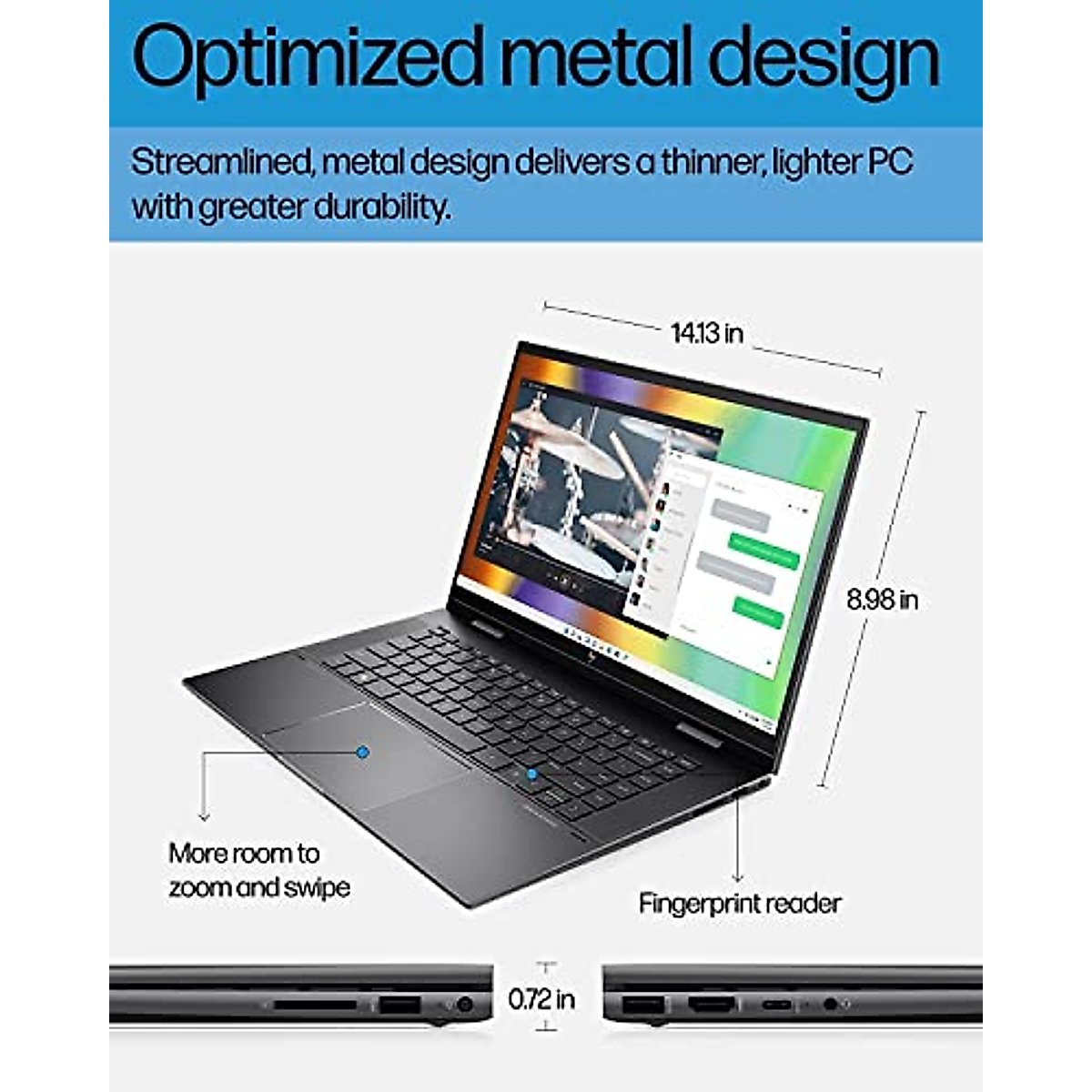 HP 2023 Newest Envy x360 Touchscreen 2-in-1 Laptop, 15.6 Inch Touch Display, AMD Ryzen 7 5825U Processor, AMD Radeon Graphics, 16GB RAM, 512GB SSD, Finger Print Reader, Bluetooth, Wi-Fi, Win 11 Home