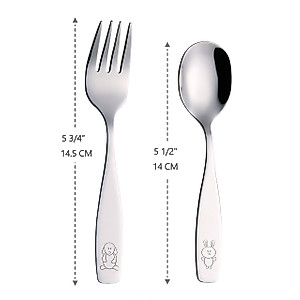ANNOVA Kids Silverware 6 Pieces Children's Safe Flatware Set Stainless Steel - 3 x Forks, 3 x Children Tablespoons, Toddler Utensils, Metal Cutlery Set for LunchBox (Engraved Dog Bunny)