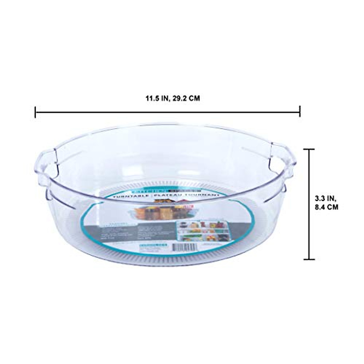 Kitchen Spaces Turntable Food Storage Organizer for Fridge and Pantry, 11.5" x 3.3", Clear