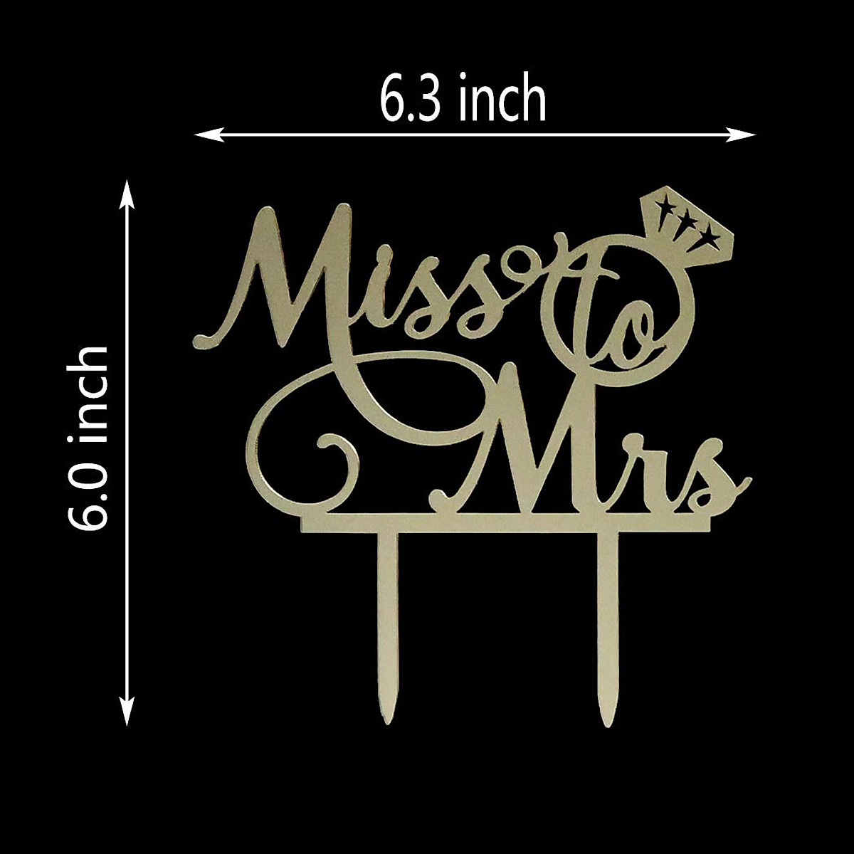 Miss To Mrs Cake Topper - Bridal Shower, Mr and Mrs Wedding/Engagement/Marriage Party Decoration, Mirror Gold Acrylic
