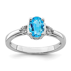 Solid 925 Sterling Silver Diamond & Light December Simulated Birthstone Blue Simulated Topaz Engagement Ring (.01 cttw.) (2mm)