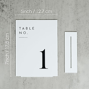 JINMURY Acrylic Wedding Table Numbers 1-15 with Stands, 15 Pack 5"x7" Acrylic Table Number Signs and Holders White Acrylic Table Numbers for Wedding Reception, Party, Anniversary, Event