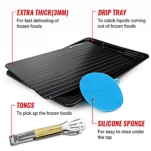 MEIDUNG Rectangular Silicone Defrosting Tray with Drip Plate, Tongs and Sponge for Fast and Safe Thawing of Frozen Foods