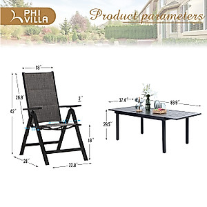 PHI VILLA 9 Piece Outdoor Dining Set with Patio Table and Chairs, Patio Furniture Dining Set with Adjustable Padded Portable Folding Patio Chairs & Metal Rectangle Table for Garden & Deck, Grey