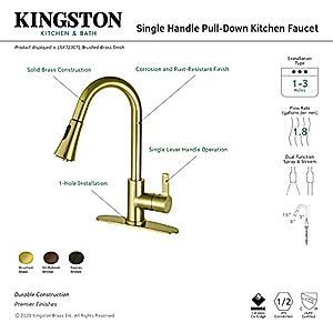 Kingston Brass LS8725CTL Continental Single-Handle Pull-Down Kitchen Faucet, 8-3/8" in Spout Reach, Oil Rubbed Bronze