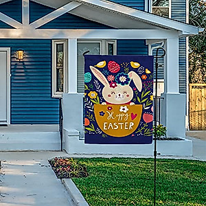 My Little Nest Seasonal Garden Flag Happy Easter Cartoon Rabbit Vertical Garden Flags Double Sided for Home Farmhouse Yard Holiday Flag Outdoor Decoration Banner 12"x18"