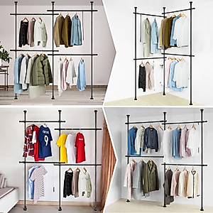 Closet Organizer Clothes Rack, Heavy Duty 4-Tier Adjustable Free Standing Laundry Drying Garment Rack, Floor to Ceiling Clothing Hanger Tension Rod Closet System Wardrobe Storage Matt Black