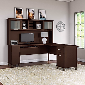 Bush Furniture Somerset L Shaped Desk with Hutch, 72W, Mocha Cherry