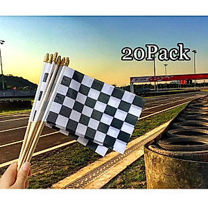 LyButty Black and White Checkered Racing Stick Flag Small Mini Hand Held Nascar Race Car Flags,5x8 Inch,20 Pack